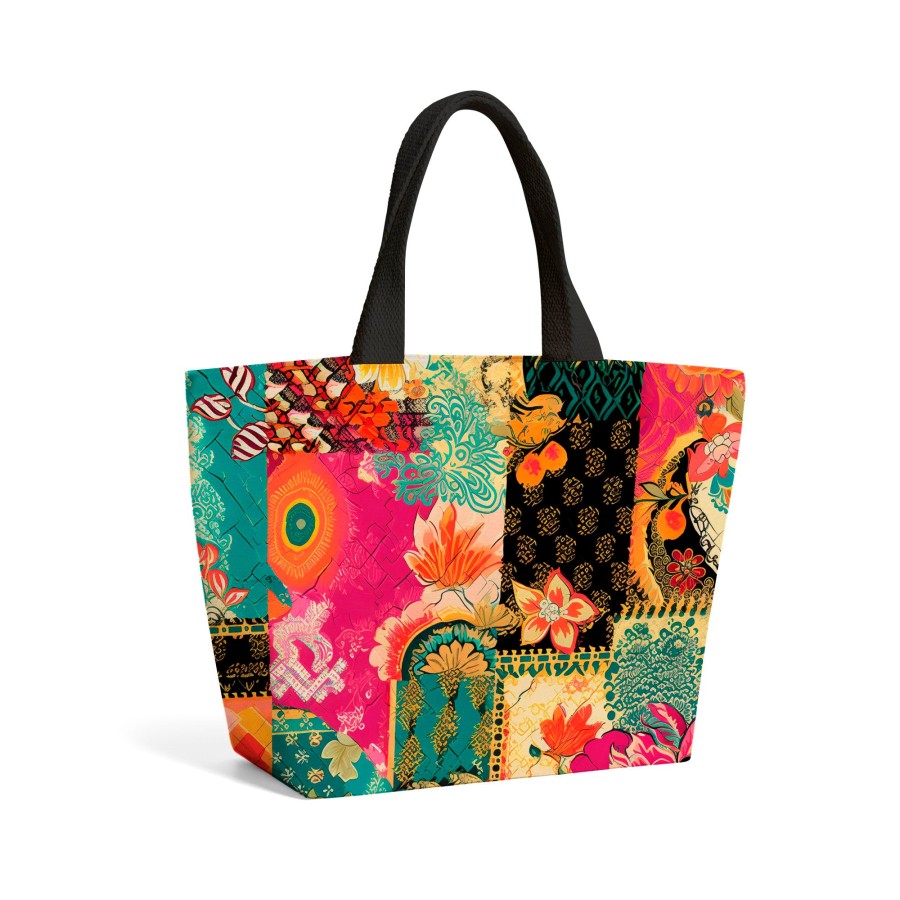 Patchwork Mixed Textiles Beach Shopper Tote Bag | Cazaar