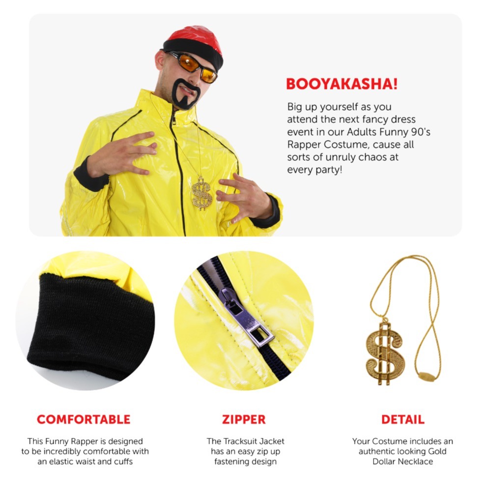Adults Funny 90's Rapper Costume - Red Hat, Glas... | Cazaar
