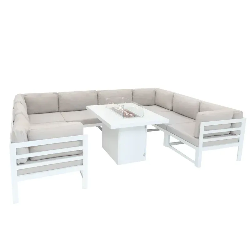 Modular Garden Furniture Set With Fire Pit - White | Cazaar