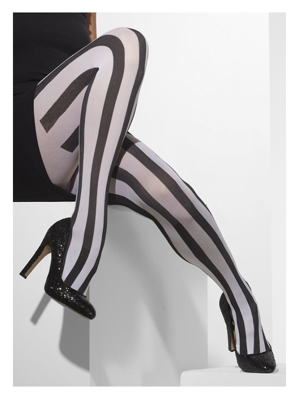 Opaque Tights Black & White Vertical Stripes | Cazaar