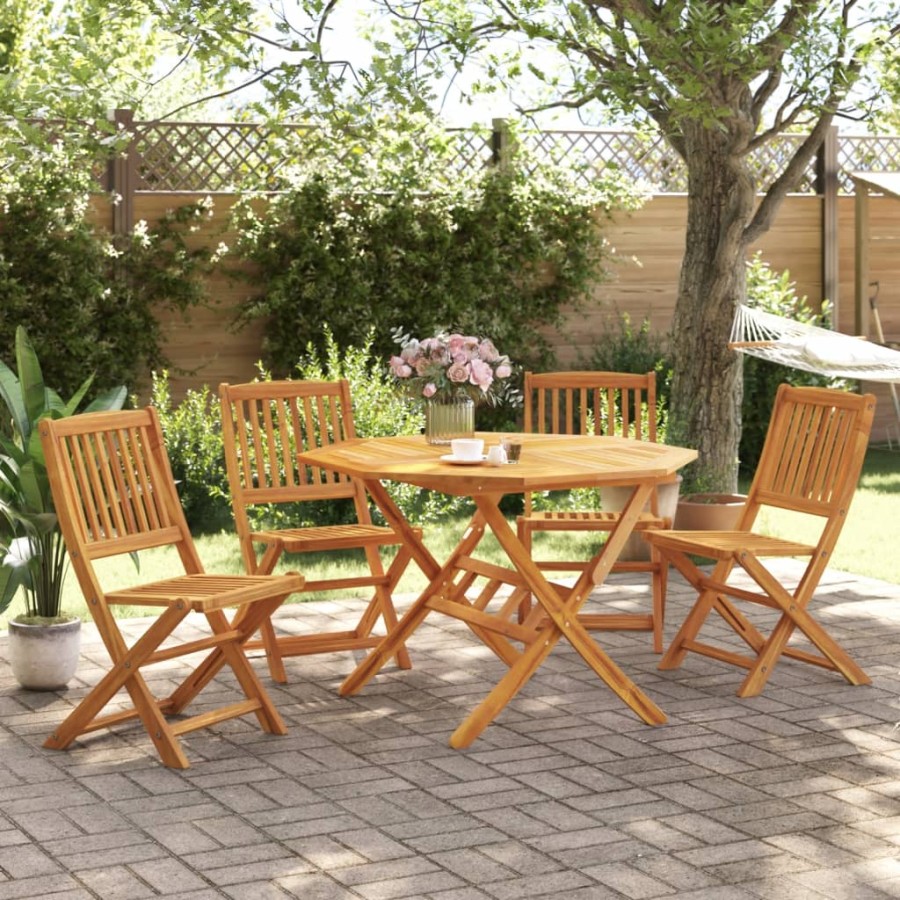 5 Piece Folding Garden Dining Set Solid Wood Acacia Cazaar