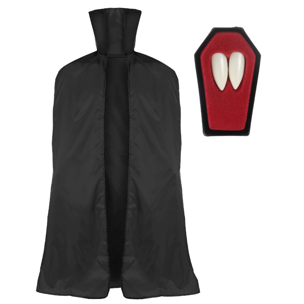 Adults Black Vampire Cape & Fangs | Cazaar