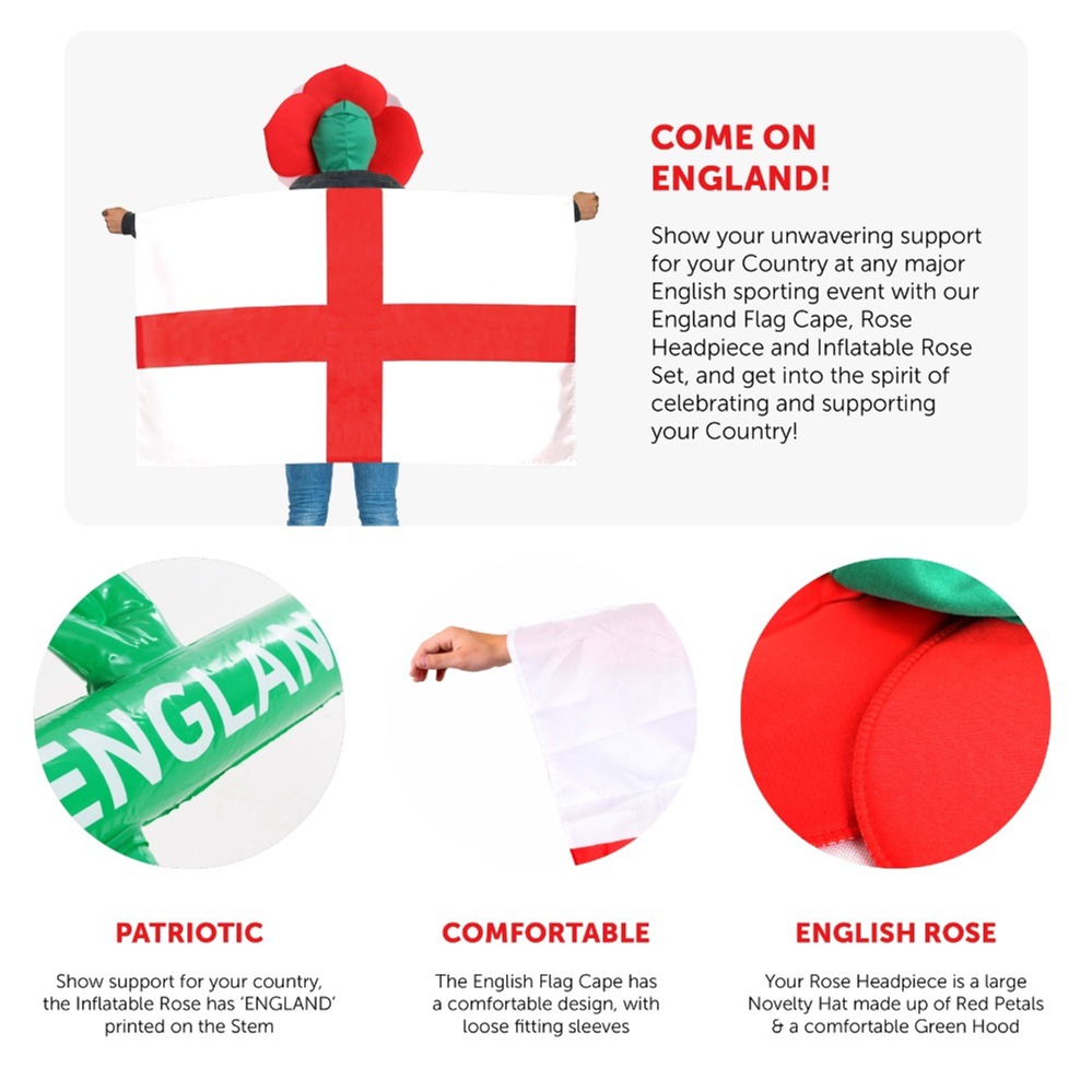 England Flag Cape & Inflatable Rose Flower & Hat | Cazaar