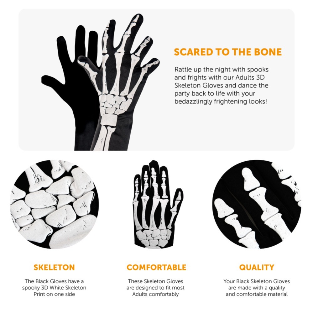 Skeleton 3D Gloves - Fun Accessory for Halloween | Cazaar