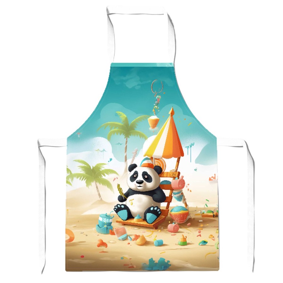 Happy Panda On A Beach Holiday Apron | Cazaar