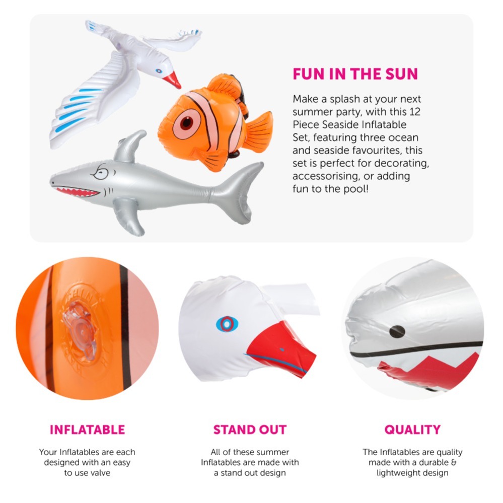 Seaside Inflatable Set | 12 Pcs | Seagull, Shark... | Cazaar