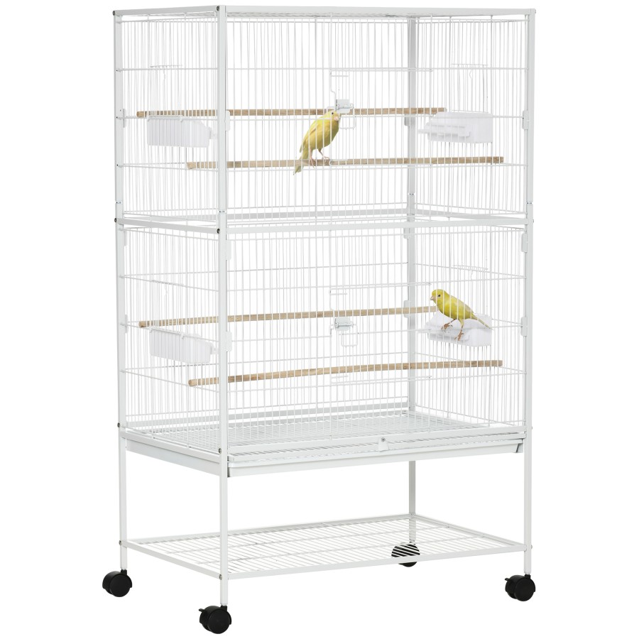 White Bird Cage Aviary w/ Slide-Out Tray | Cazaar