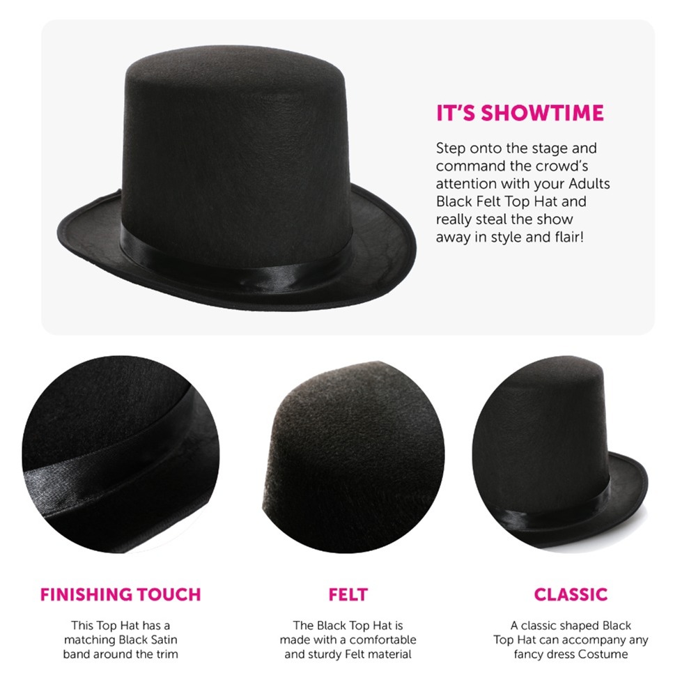Adults Black Felt Top Hat for Fancy Dress | Cazaar