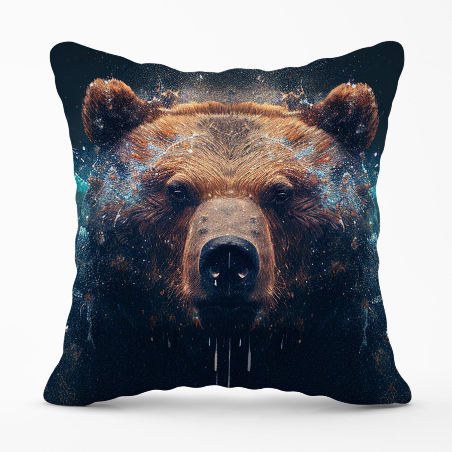 Brown Bear Face Splashart Outdoor Cushion | Cazaar