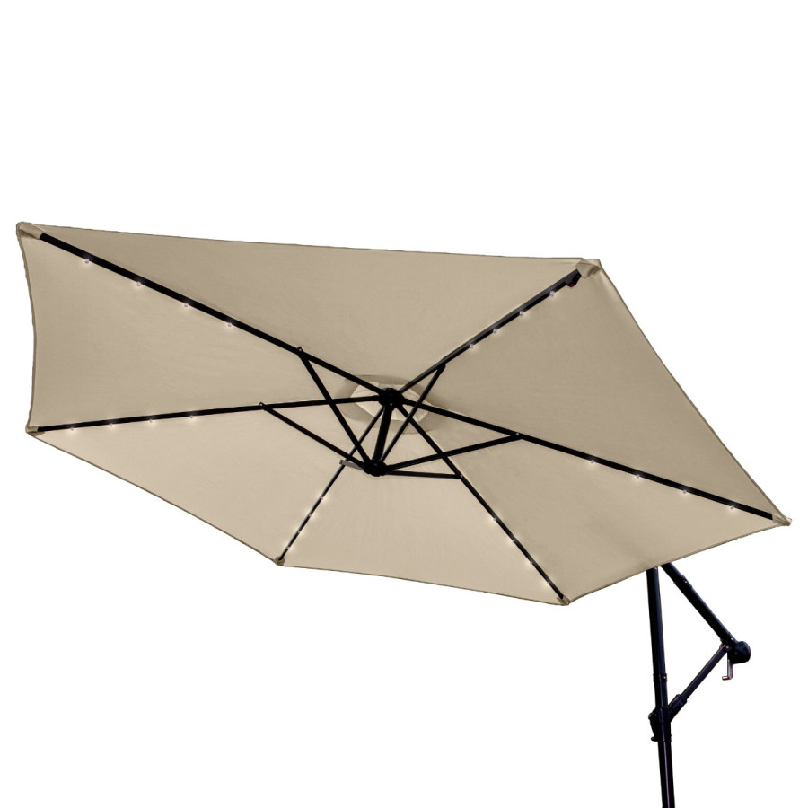 Beige 3m LED Cantilever Parasol With Fan Base | Cazaar