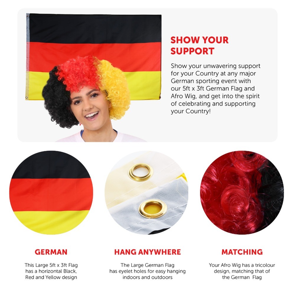 Large 5ft x 3ft Germany Flag & Afro Wig | Cazaar