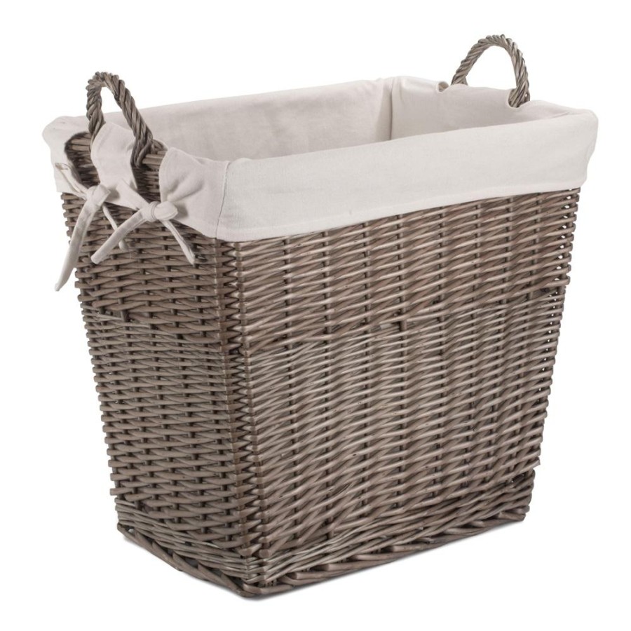 Antique Wash Wicker Rectangular Tapered Linen Bin | Cazaar