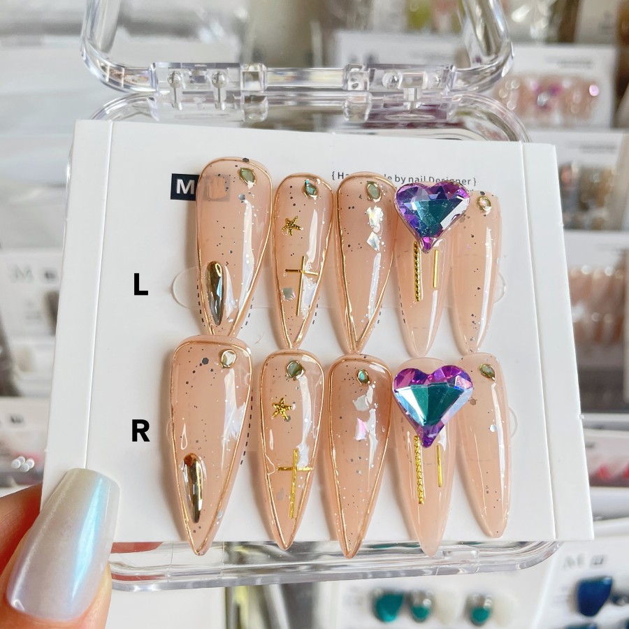 B073 Reusable Gemstone Crystal Press on Nails | Cazaar