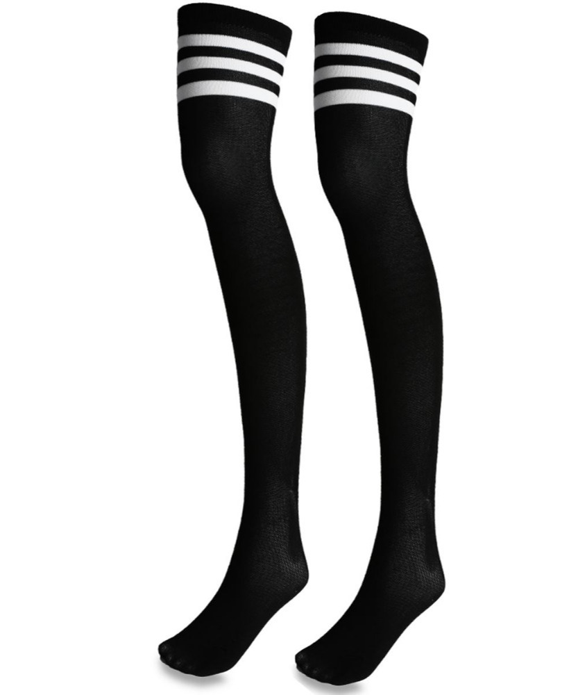 Black Long Sport Socks with White Stripes | Cazaar