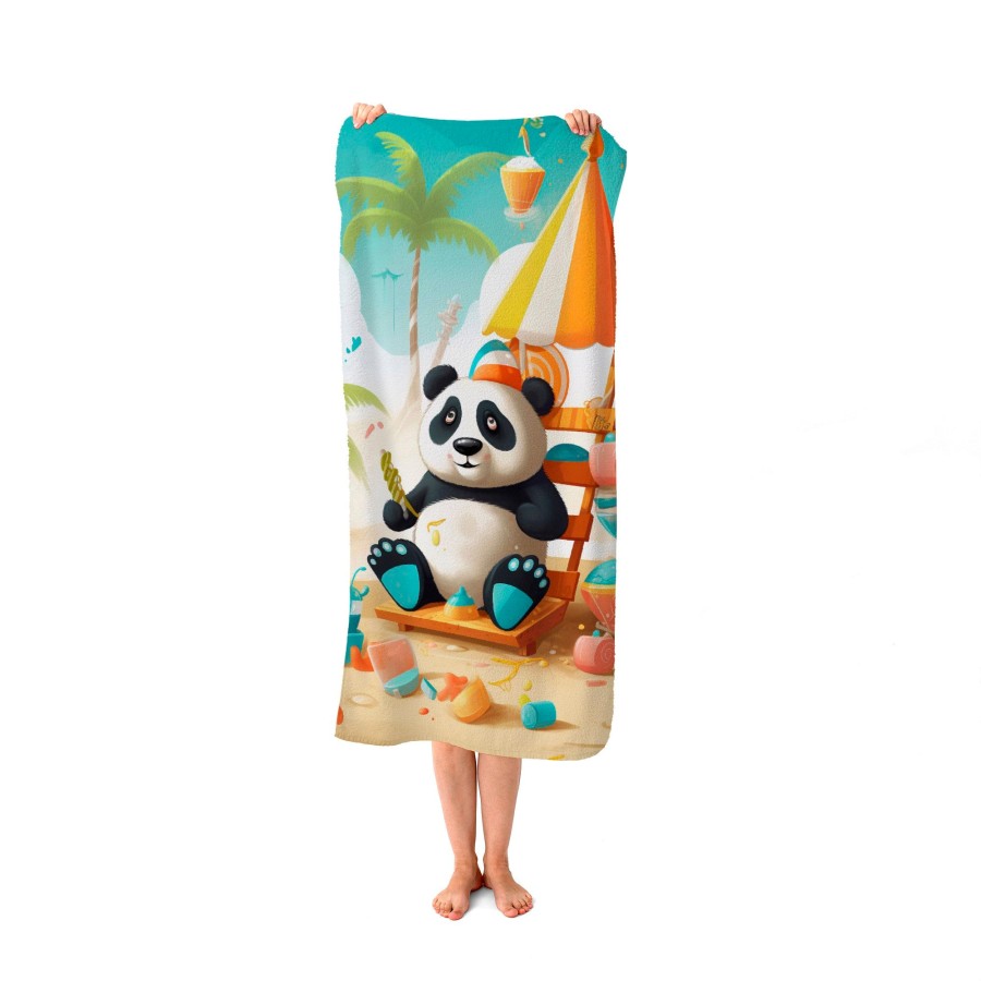 Happy Panda On A Beach Holiday Beach Towel | Cazaar