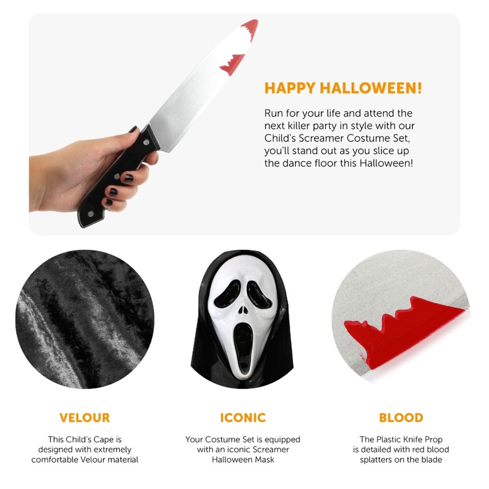 Child's Screamer Costume Set - Cape, Mask & Knif... | Cazaar