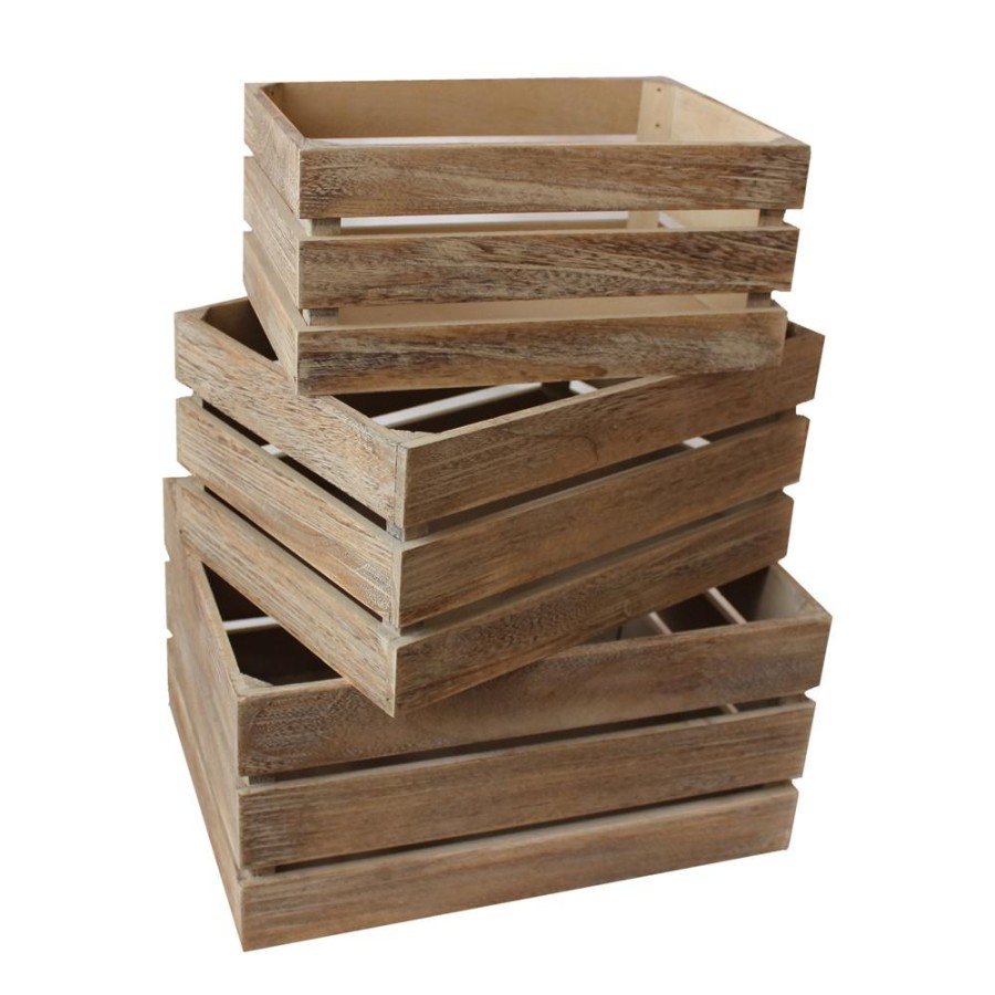 Oak Effect Slatted Wooden Storage Crate | Cazaar