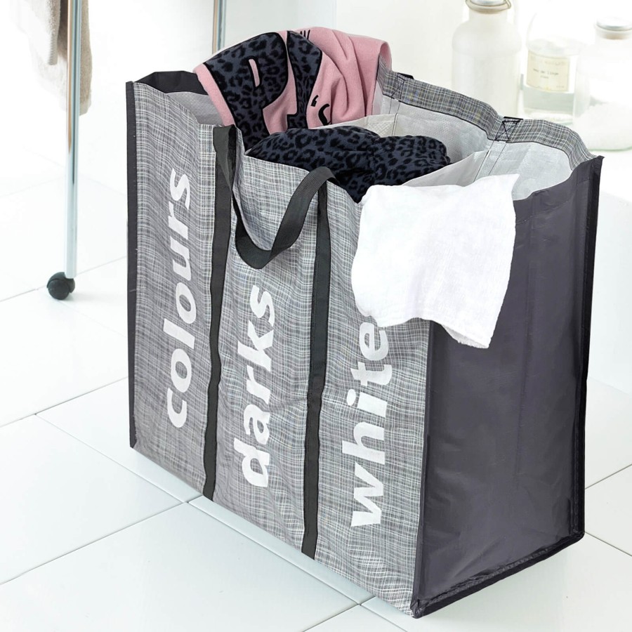 Folding 3 Section Laundry Bag Grey Black For Sep... | Cazaar