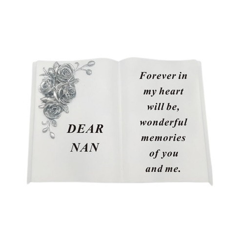 Memorial Book Plaque with Silver Roses - Nan | Cazaar