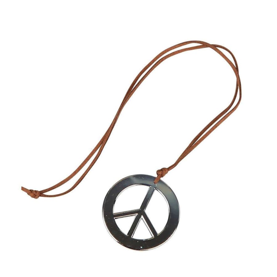 Hippie Peace Sign Necklace Silver Metal CND Symb... | Cazaar