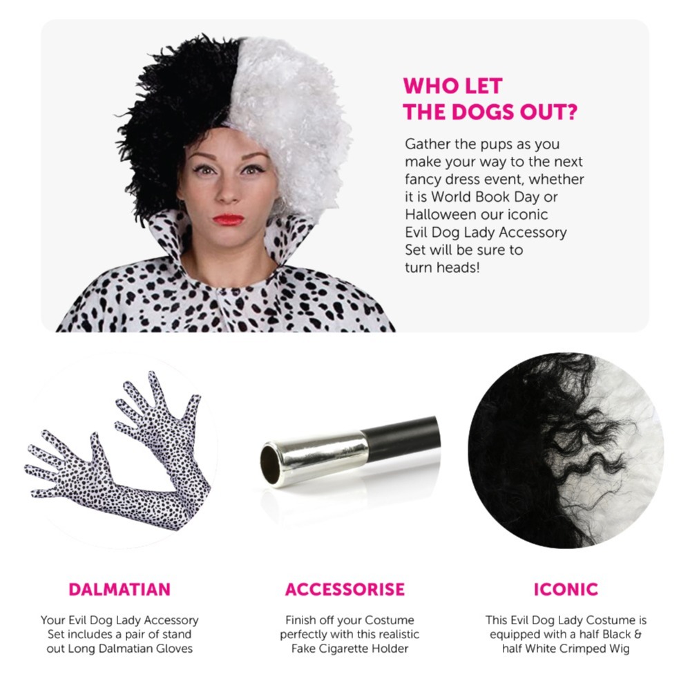 Evil Dog Lady Accessory Set - Crimped Wig, Dalma... | Cazaar
