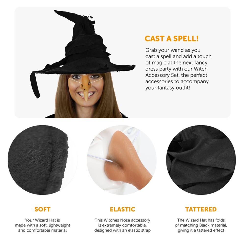 Witch Accessory Set - Hat & Nose | Cazaar