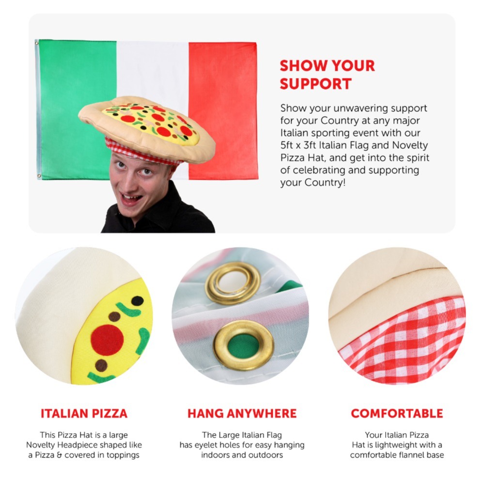 Large 5ft x 3ft Italian Flag & Novelty Pizza Hat | Cazaar
