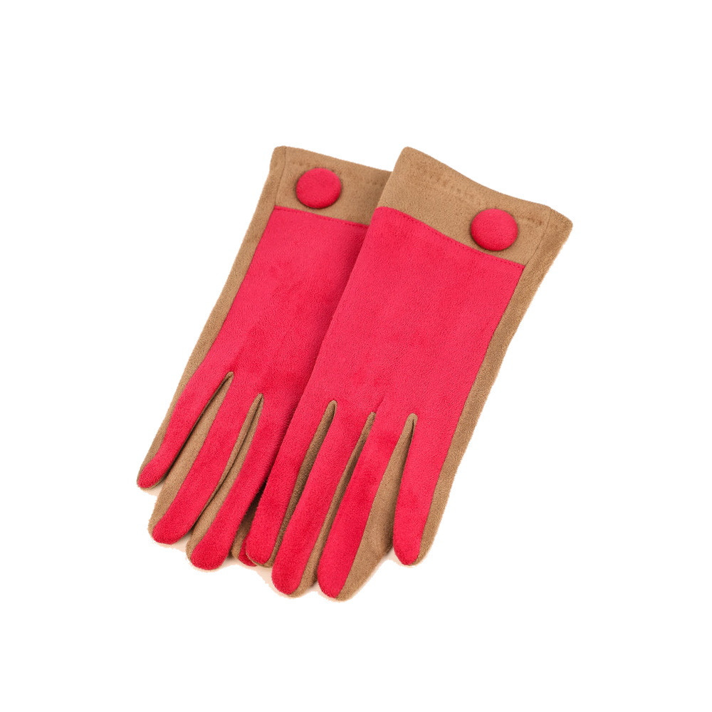 Fuchsia & Stone Faux Suede Gloves with Button | Cazaar