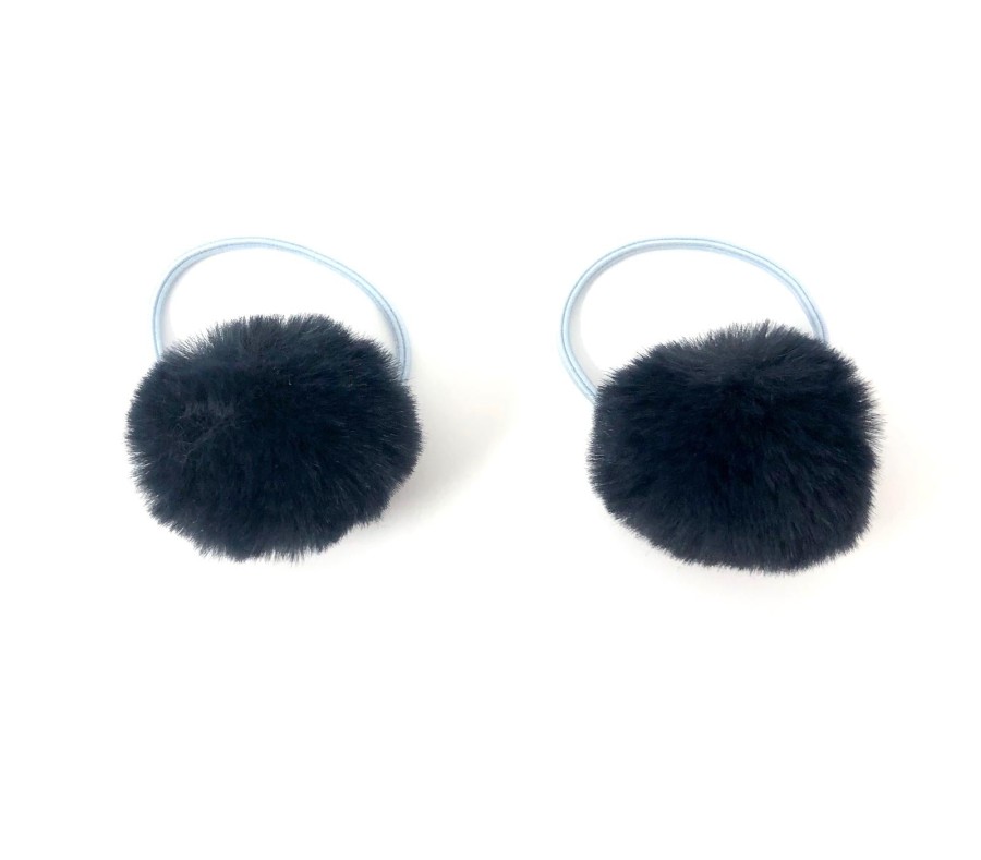 Navy Blue Pom Pom Hair Bobbles - Set of 2 | Cazaar