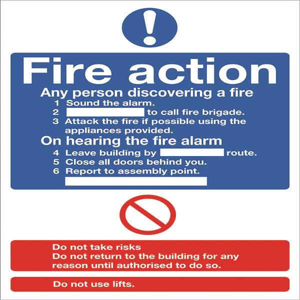 Safety Sign Fire Action Words A4 Pv - SR92016 | Cazaar