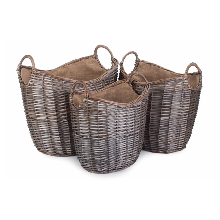 Scoop Neck Antique Wash Hessian Lined Wicker Log... | Cazaar