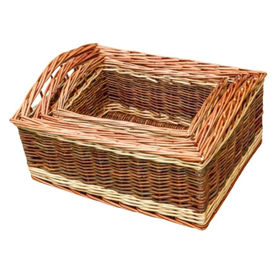 Set of 3 Two Tone Deep Galleon Wicker Trays | Cazaar