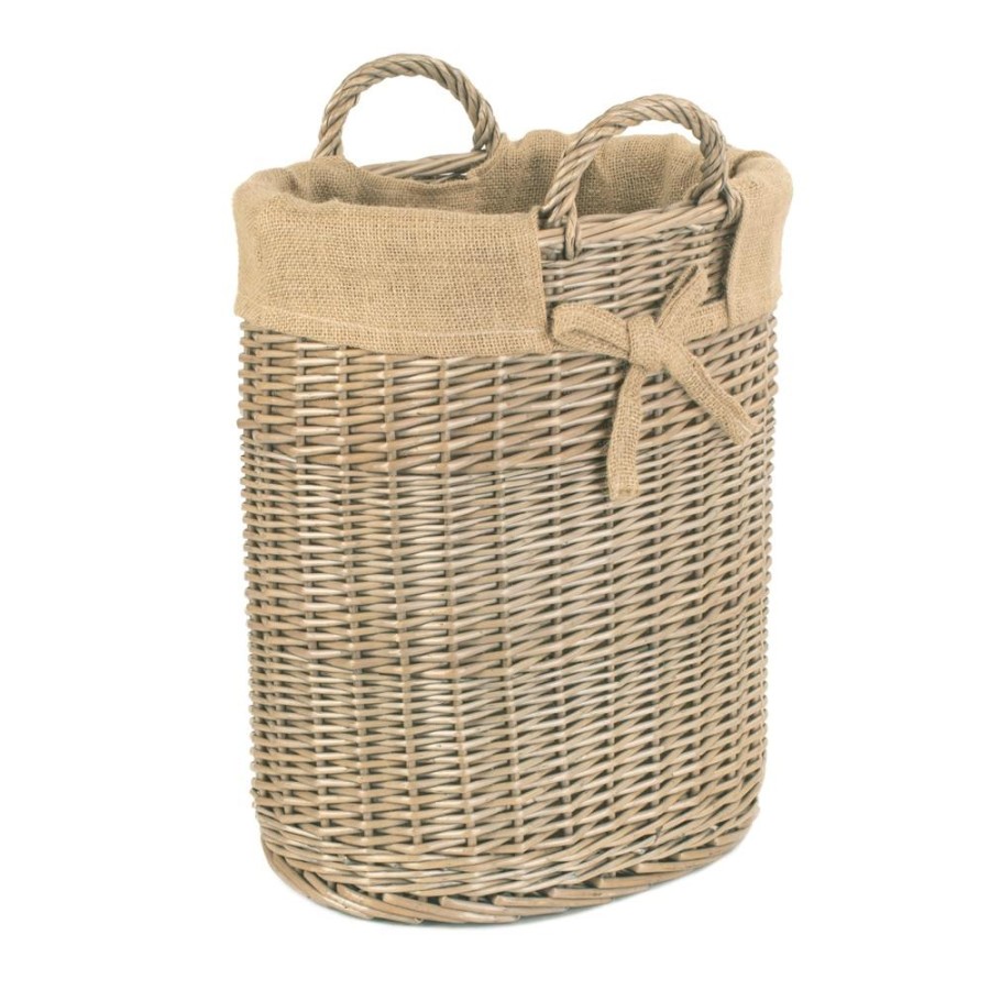 Small Oval Hessian Lined Log Basket | Cazaar