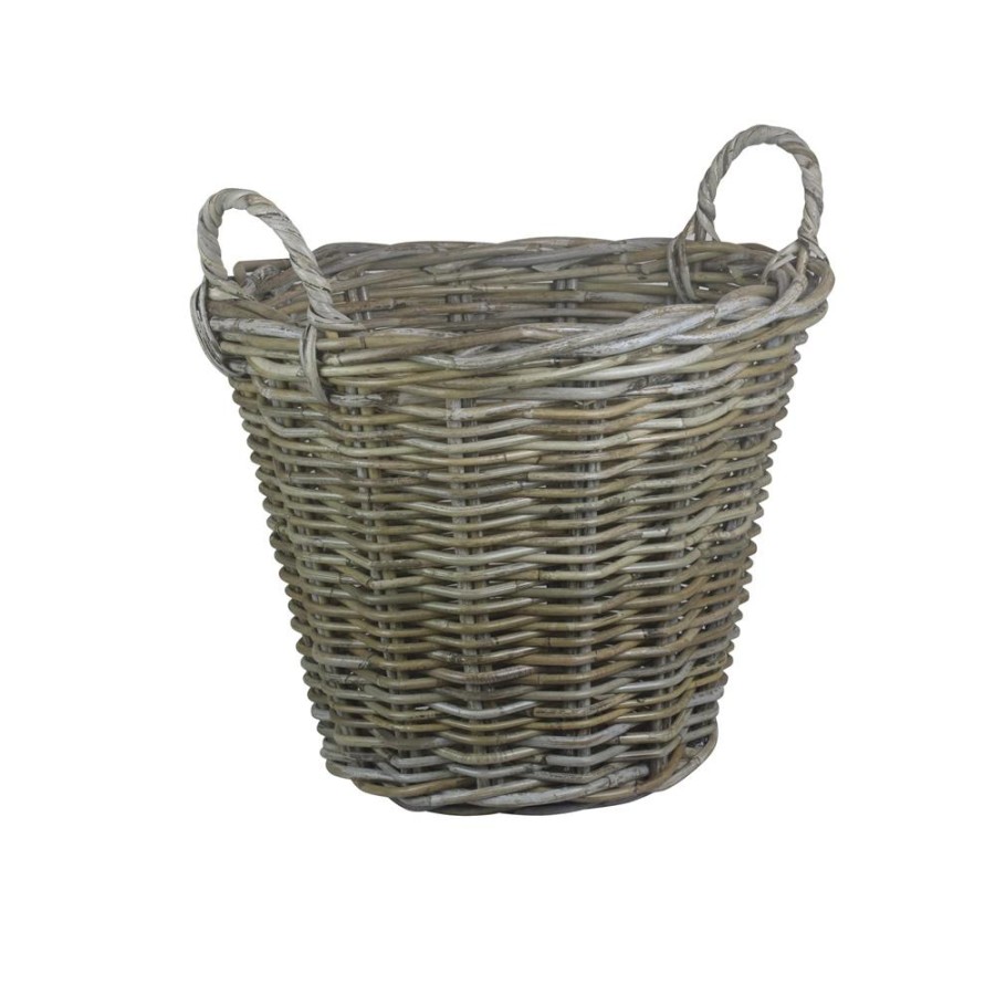 Small Round Grey Rattan Log Basket | Cazaar