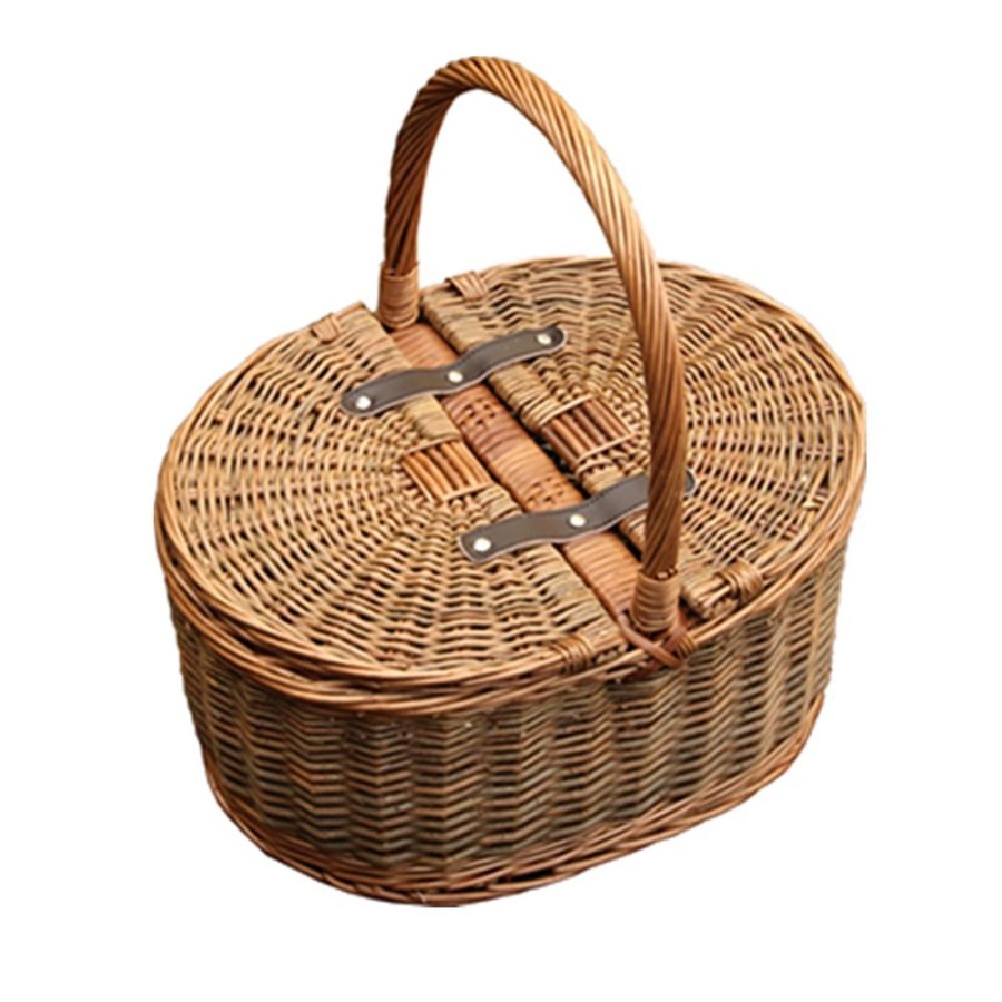 Two Tone Oval Picnic 2 Lids Empty Picnic Basket | Cazaar