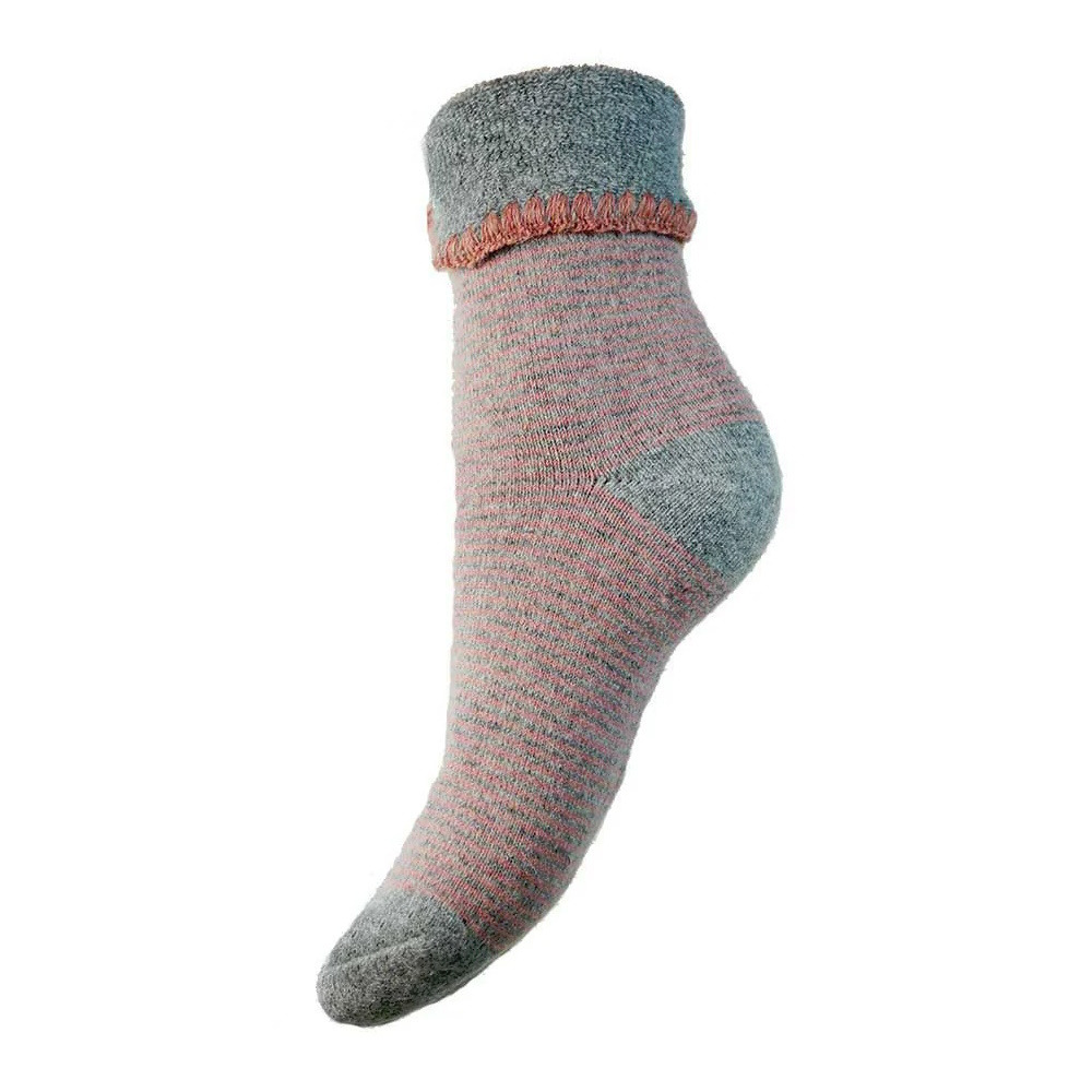 Cuffed Bed Socks - Pink & Grey Stripe | Cazaar